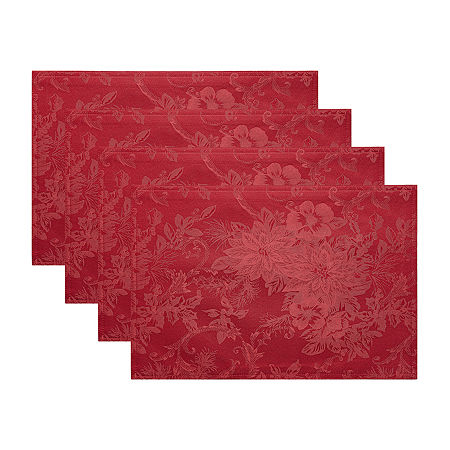 Elrene Poinsettia Elegance Jacquard Holiday Placemat  Set of 4 - Red