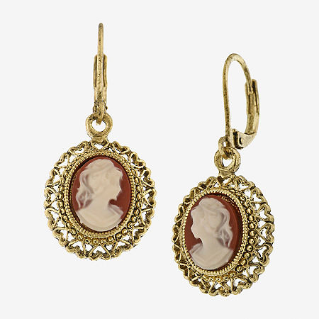 Click here for 1928 Womens Orange Glass Cameo Drop Earrings  One... prices