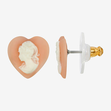 Click here for 1928 Pink 1/2 Inch Cameo Heart Stud Earrings  One... prices