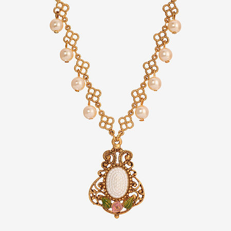 Click here for 1928 Womens White Glass Alloy Flower 16 Inch Penda... prices