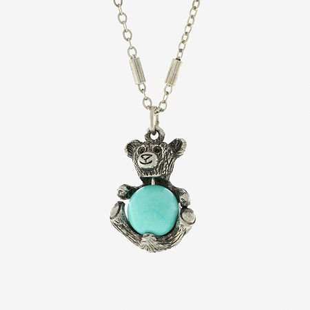Click here for 1928 Teddy Bear Womens Turquoise Howlite Alloy 16... prices