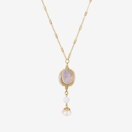 2028 Opal Spinner Drop Necklace - White