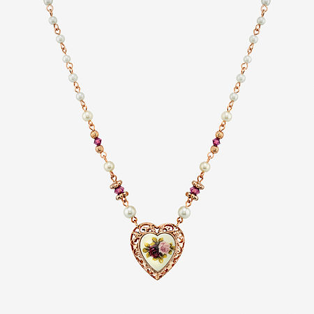 Click here for 1928 Rose Womens Pink Glass Alloy Flower Heart 15... prices