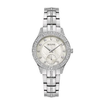 Bulova Crystal Womens Crystal Accent Silver Tone Stainless Steel ...