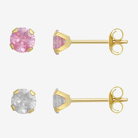 Click here for Womens Pink Cubic Zirconia 10K Gold Round 2 Pair E... prices