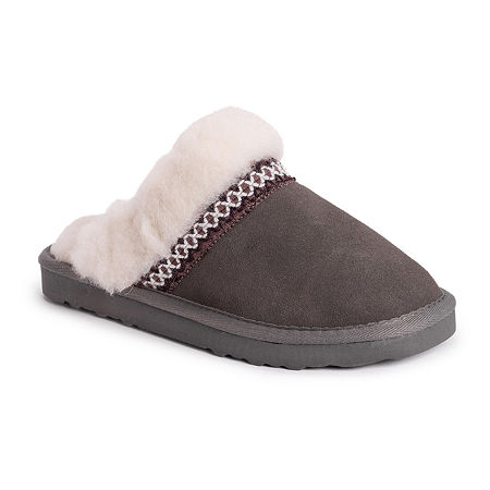 Click here for Muk Luks Womens Dawn Suede Scuff - Frost grey prices