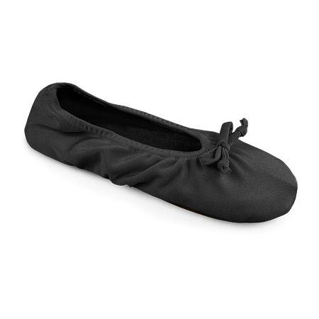 Muk Luks Womens Stretch Satin Ballerina Slippers - Black