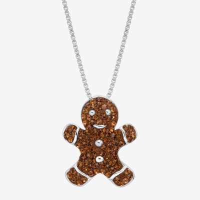 Gingerbread Man Womens Brown Crystal Sterling Silver Pendant Necklaces ...