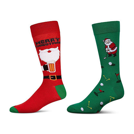 Click here for MeMoi Holiday Mens 2 Pair Crew Socks  10-13  Red prices