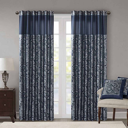 Madison Park Aubrey Jacquard Room Darkening Curtains  Faux Silk Paisley for Bedroom and Living Room  84 inch length 2 panels set  Width 50 length 84 i