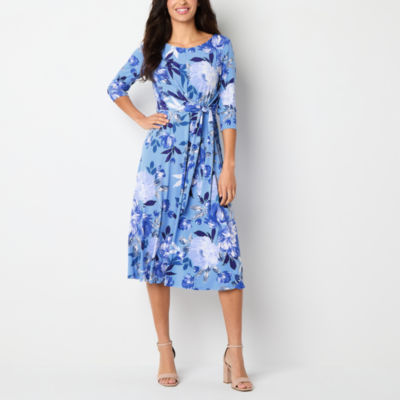 Perceptions Womens 3/4 Sleeve Floral Midi Fit + Flare Dress, Color ...