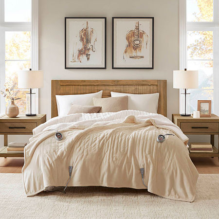 Woolrich Electric Reversible Plush to Berber Blanket  Queen - Tan