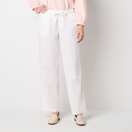Liz Claiborne Linen Womens Wide Leg Mid Rise Drawstring Pant  X-large  White