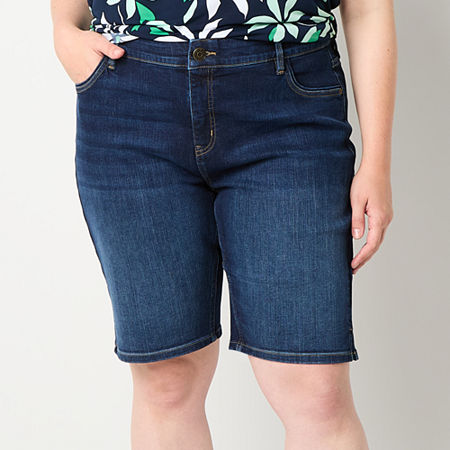 Liz Claiborne Sara Womens 11 Mid Rise Plus Bermuda Short  18w  Blue