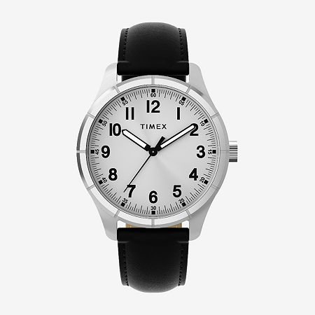 Click here for Timex Mens Black Leather Strap Watch Tw2y16000jt... prices
