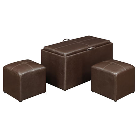 Convenience Concepts 35 Faux Leather Sheridan Storage Bench with Tray and Stools - Espresso Faux Leather