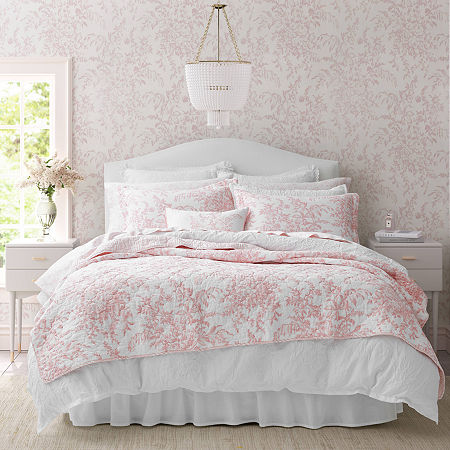 Laura Ashley Bedford Cotton Reversible 2-Pc. Quilt Set  Twin - Pale Pink  White