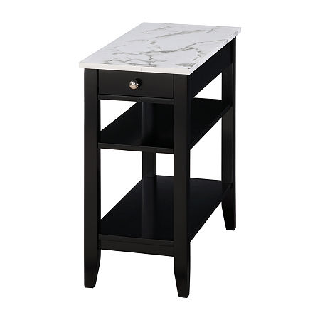 Convenience Concepts 23.5 Mdf Ah 1 Drawer Chairside End Table - White Faux Marble  Black