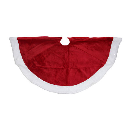Northlight 48 Red And White Velveteen White Trim Indoor Tree Skirt  One Size  Red