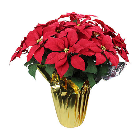 Northlight Red Artificial Christmas Poinsettia with Gold Tone Wrapped Pot - Red