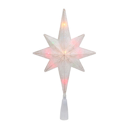 Northlight White Frosted Bethlehem Star with Gold Tone Scrolling Christmas Tree Topper - Clear