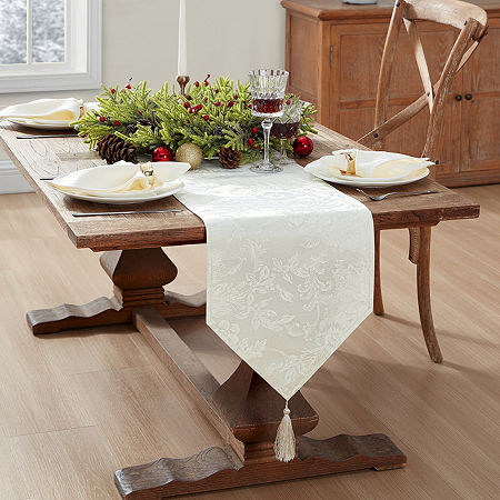 Elrene Home Fashions Poinsettia Elegance Table Runner  One Size  Beige