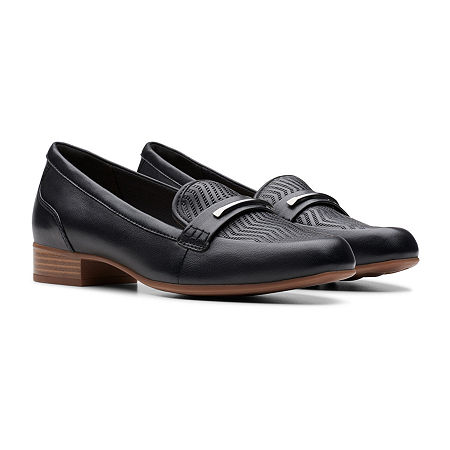 Clarks Womens Juliet Aster Slip On Loafer Flats - Black Leather