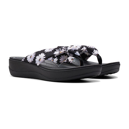 Clarks Womens Arla Glison Slip-On Platform Wedge Sandals - Black Mult