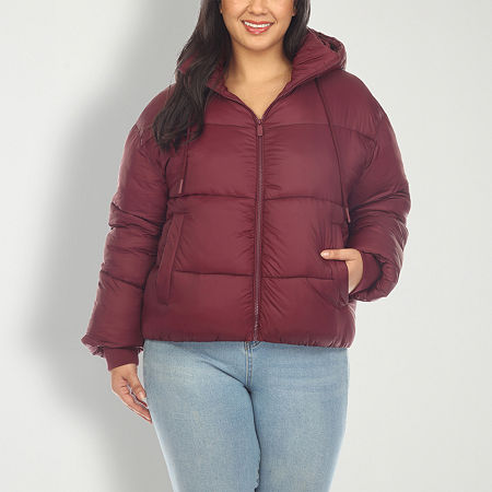 Click here for Plus Size White Mark Zip Hooded Bomber Puffer Coat prices