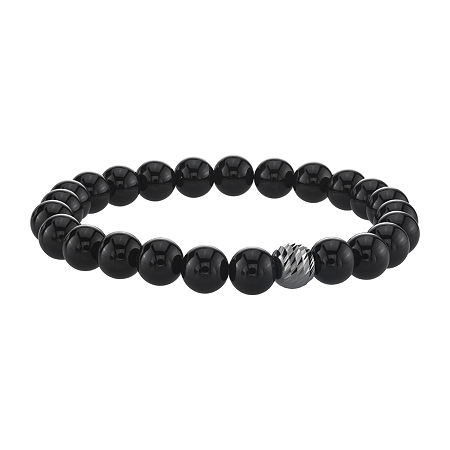 Click here for Mens Black Agate Sterling Silver Beaded Bracelet... prices