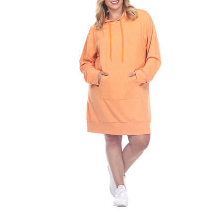 White Mark Plus Size Hoodie Sweatshirt Dress - Orange