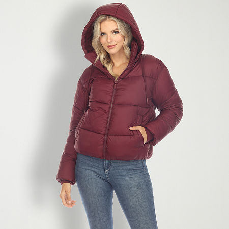 Click here for Womens White Mark Zip Hooded Bomber Puffer Jacket prices