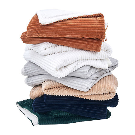 Click here for Linery Ribbed Velvet Plush Sherpa Blanket  One Siz... prices