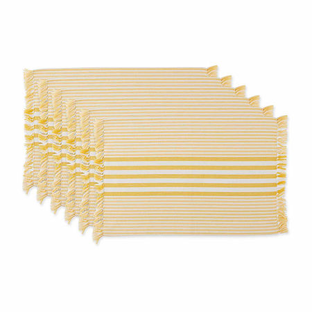 Design Imports Stripes with Fringe Placemat  Set of 6 - Yellow