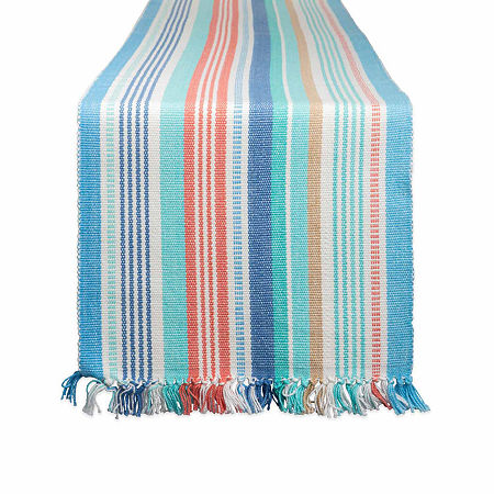 Seashore Stripe Fringed Table Runner 13 X 72 - Blue