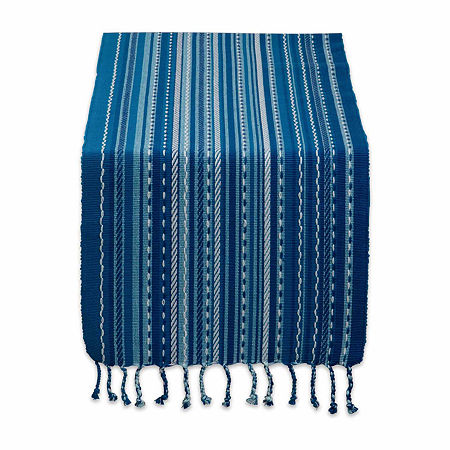 Design Imports Stripe with Fringe Table Runner - Blue