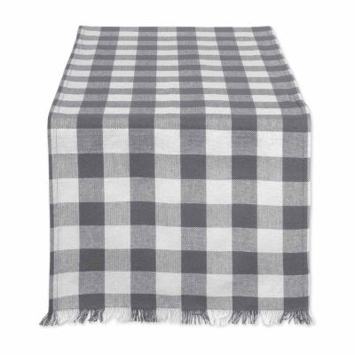 Design Imports Gray Heavyweight Check Fringed Table Runners CAMZ37577 ...