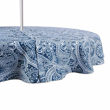 Design Imports Paisley Print Outdoor Tablecloth with Zipper  60 Round - Blue
