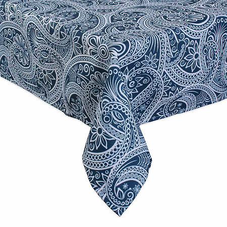 Design Imports Paisley Print Outdoor Tablecloth with Zipper  60 x 84 - Blue