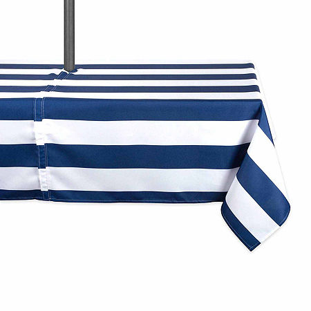 Nautical Blue Cabana Stripe Outdoor Table cloth with Zipper 60 X 120 - Navy