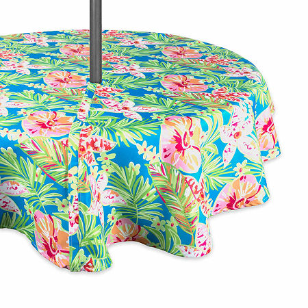 Summer Floral Outdoor Table cloth with Zipper 60 Round - Blue