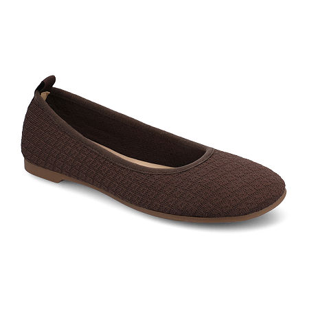 Journee Collection Womens Aria Knitted Round Toe Knit Flats - Chocolate