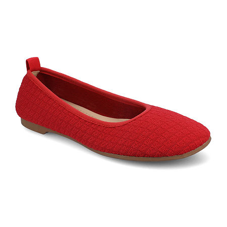Journee Collection Womens Aria Knitted Round Toe Knit Flats - Red