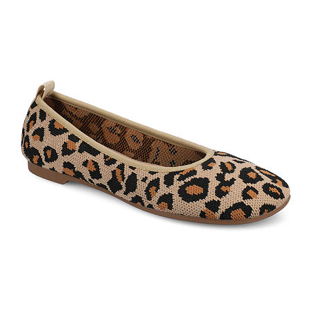 Journee Collection Womens Aria Knitted Round Toe Knit Flats - Leopard