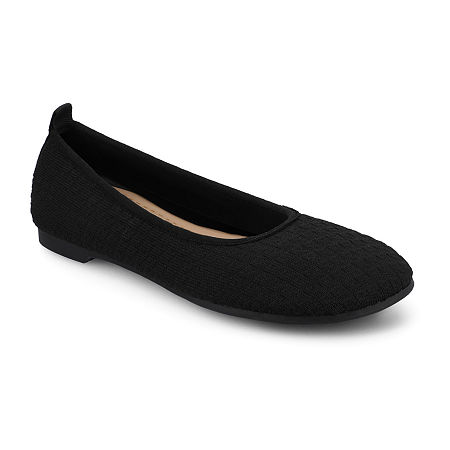 Journee Collection Womens Aria Knitted Round Toe Knit Flats - Black