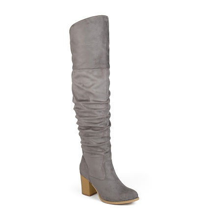 Journee Collection Womens Kaison Extra Wide Calf Stacked Heel Over The Knee Boots - Grey