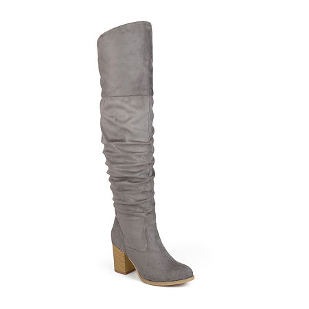 Journee Collection Womens Kaison Stacked Heel Over the Knee Boots  10 Wide  Gray