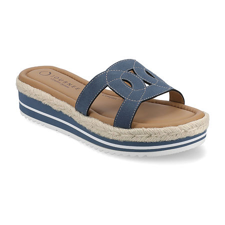 Journee Collection Womens Rosalinda Slip On Open Toe Espadrille Sandals - Denim
