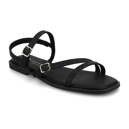 Journee Collection Womens Brianna Open Toe Ankle Strap Sandals - Black Lizard