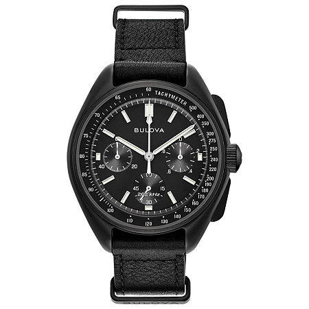 Bulova Mens Lunar Pilot Chronograph Black Leather Strap Watch 45mm